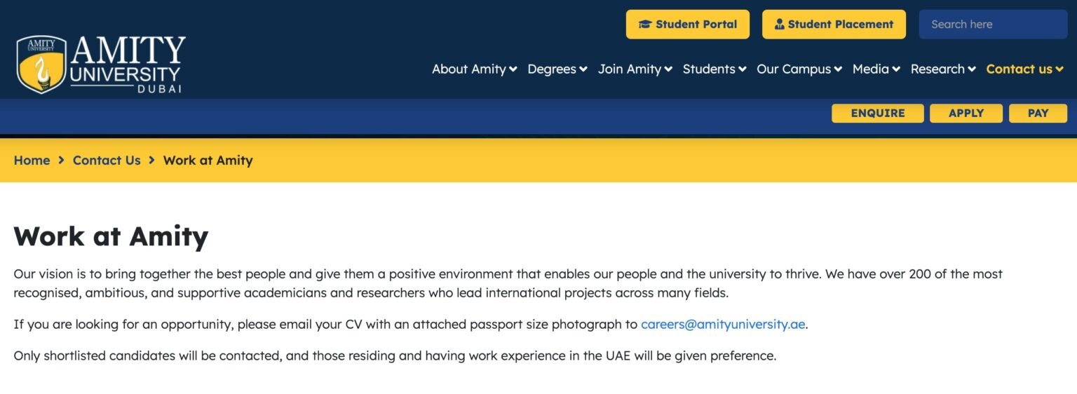 Amity University Dubai Careers 2025 Apply today